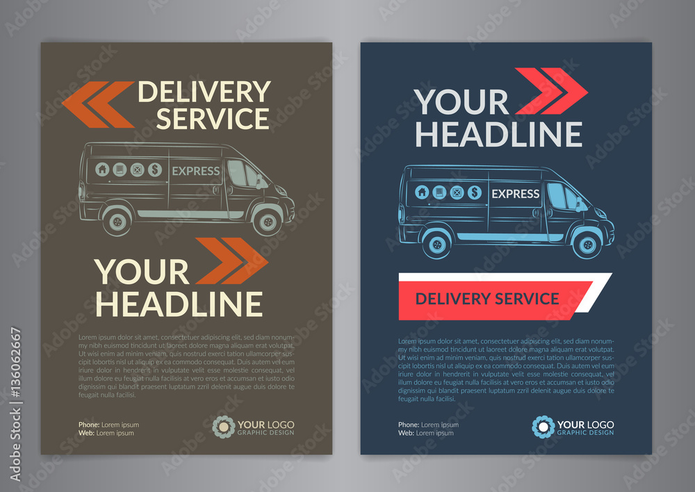 Set A4 Express delivery service brochure flyer design layout template ...
