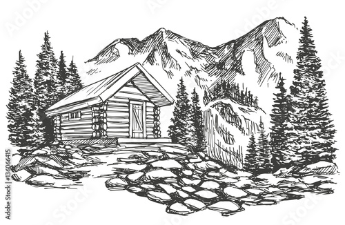 house in mountain landscape hand drawn vector illustration sketch Stock ... house in mountain landscape hand drawn vector illustration sketch Stock ...