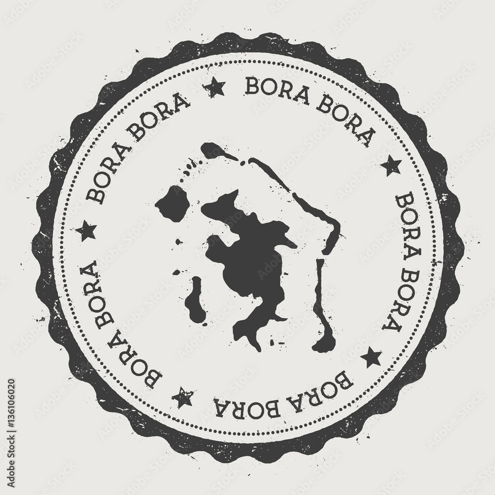 Bora Bora sticker. Hipster round rubber stamp with island map. Vintage ...