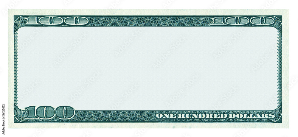 Blank 100 dollar banknote pattern isolated on white background Stock ...