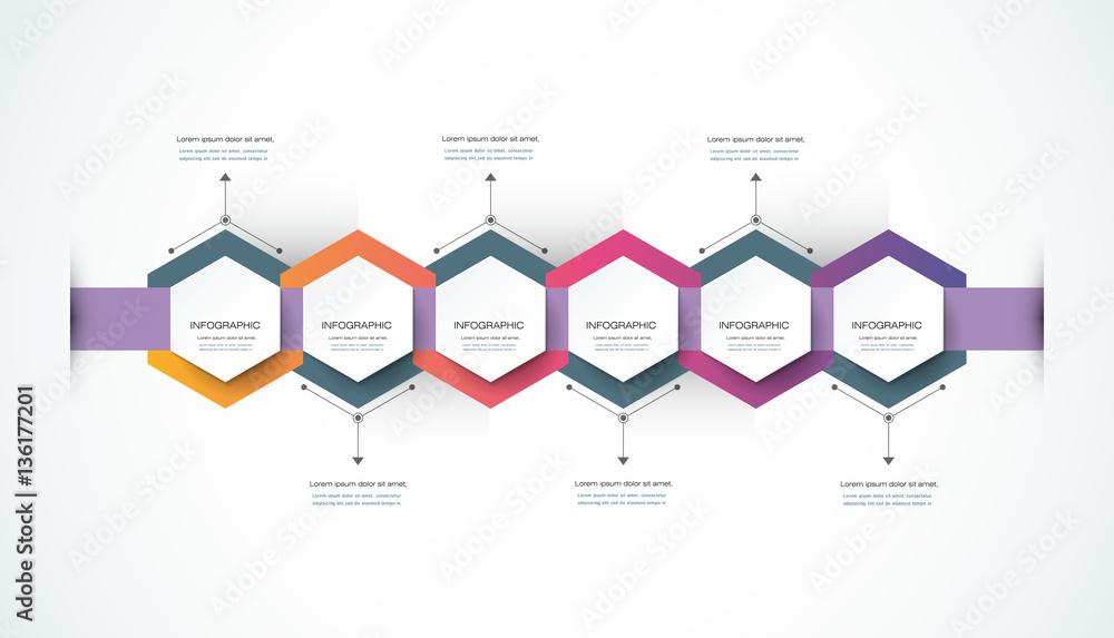 Vektor Vector infographics timeline design template with 3D paper label ...
