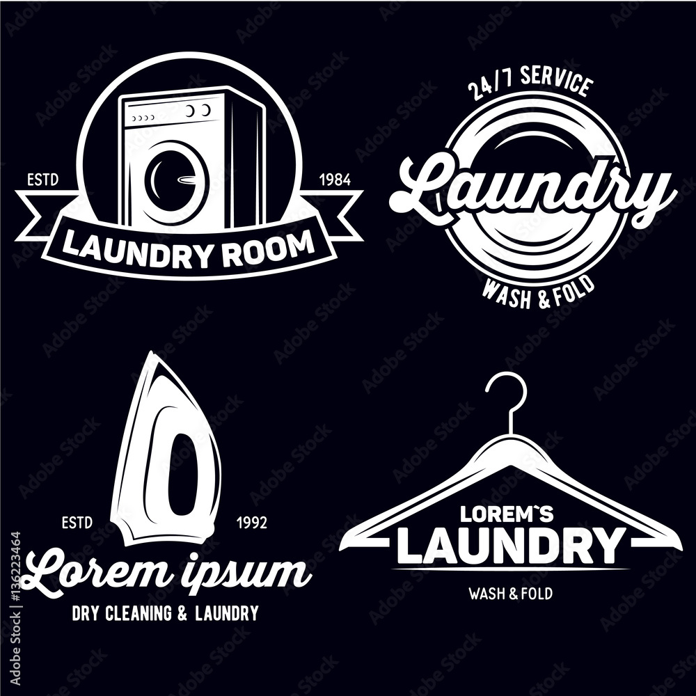 vector set of laundry logos emblems and design elements. logotype ...