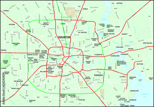 Houston Metro Map with Roads Stock Vector | Adobe Stock