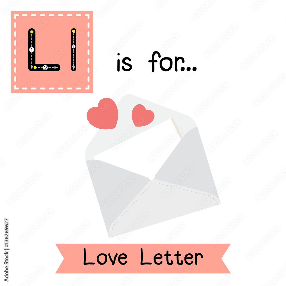 Cute children ABC alphabet L letter tracing flashcard of Love Letter ...