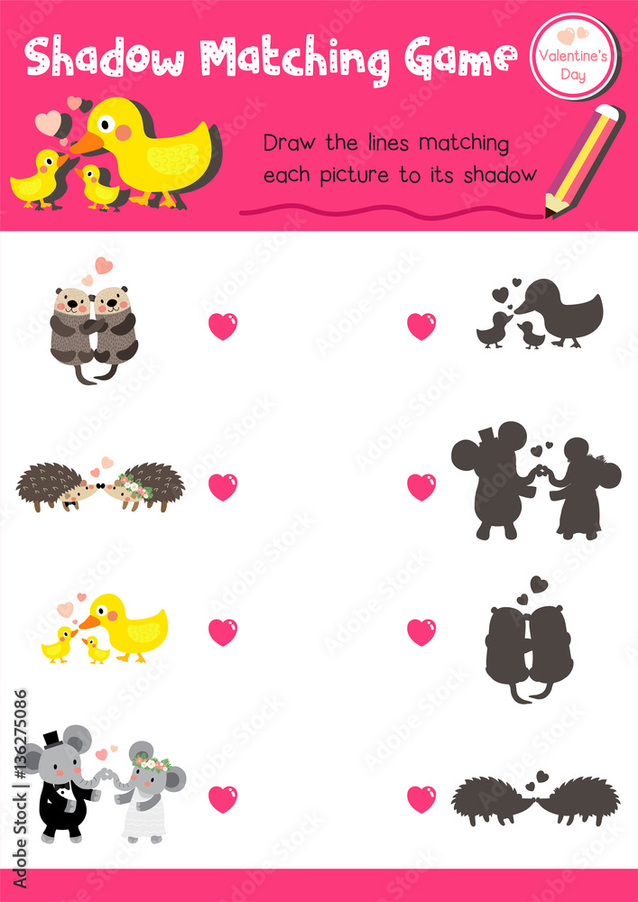 Shadow matching game of animals for preschool kids activity worksheet ...
