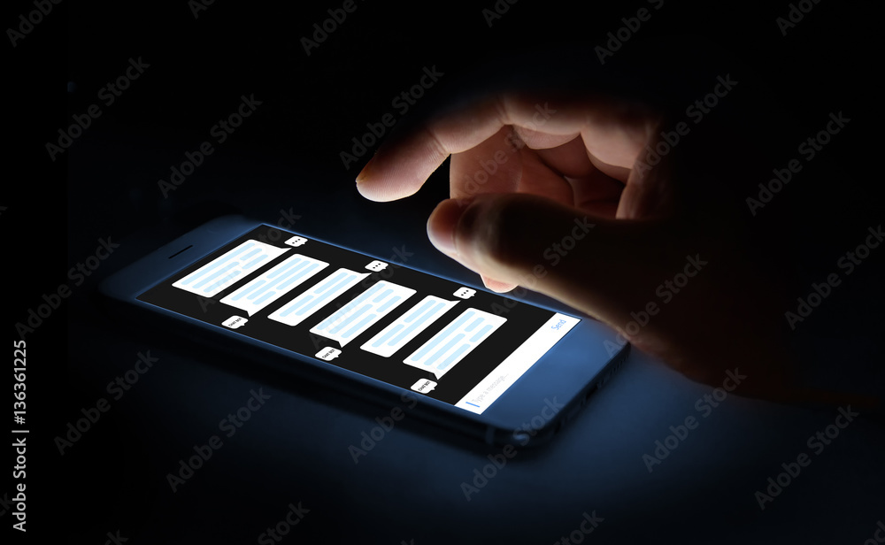 Chat bot , deep learning , artificial intelligence concept . Finger ...