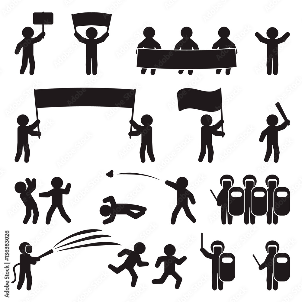 People icon set. Demonstration, protesting, parade and riot icon set ...