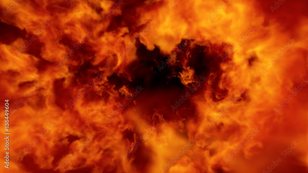 Fire ball explosion towards to camera, cross frame ahead transition ...