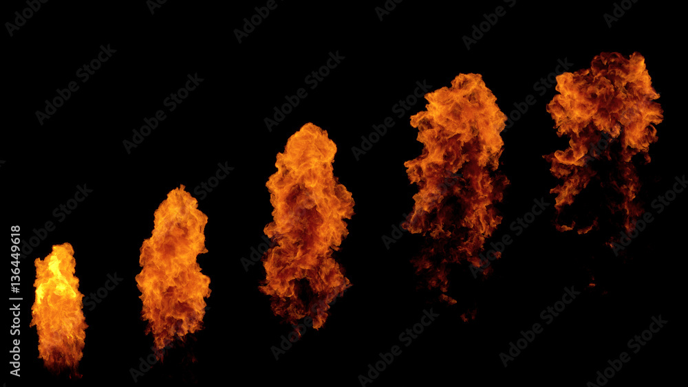 Fire ball explosion from bottom to top, fire flamethrower isolated on ...