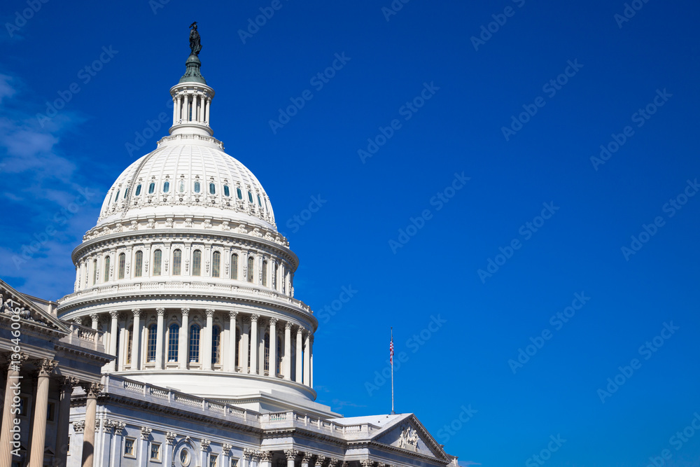 Capitol Building of Washington DC. Dome of Capitol at blue sky Stock ...