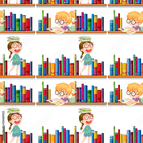 Seamless background design with kids and books Stock Vector | Adobe Stock