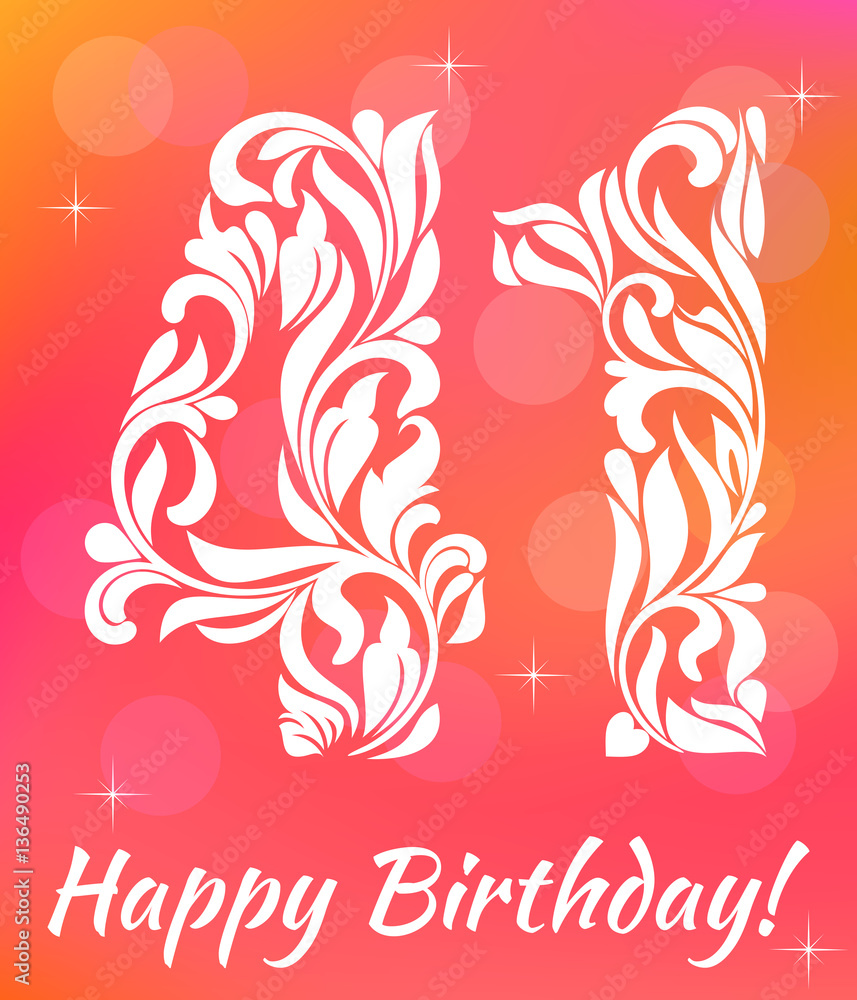 Bright Greeting card Template. Celebrating 41 years birthday ...