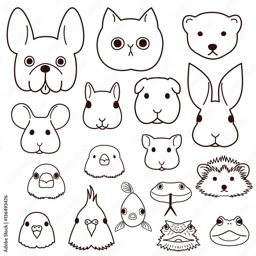 pet animals faces line art set Stock Vector | Adobe Stock