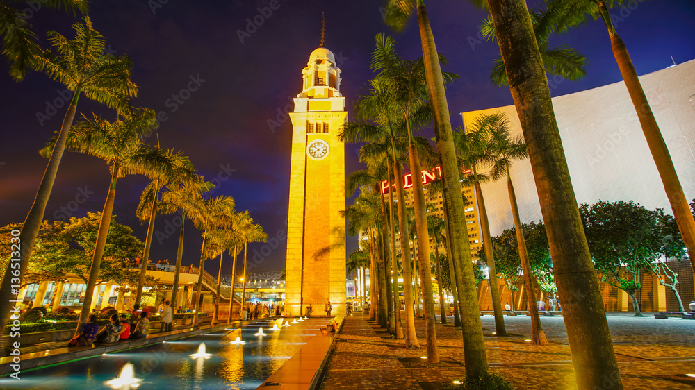 HongKong, HK, Hong Kong Clock Tower night view in Tsim Sha Tsui, night view architecture, city ...