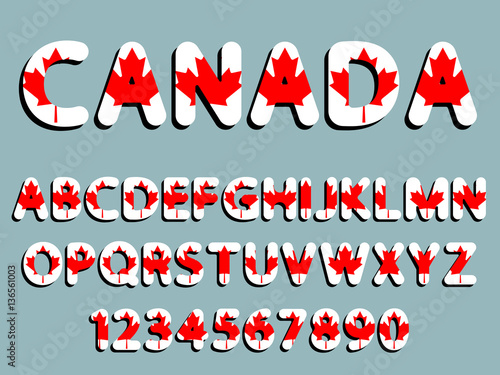 flat vector rounded flag of Canada font alphabet letters and numerals ...