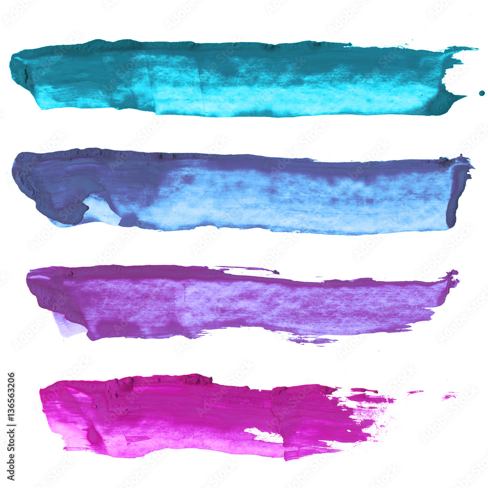 Set of blue, turquoise, magenta, purple, pink, lilac watercolor hand ...