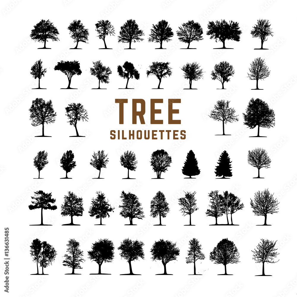 tree silhouettes set Stock Vector | Adobe Stock
