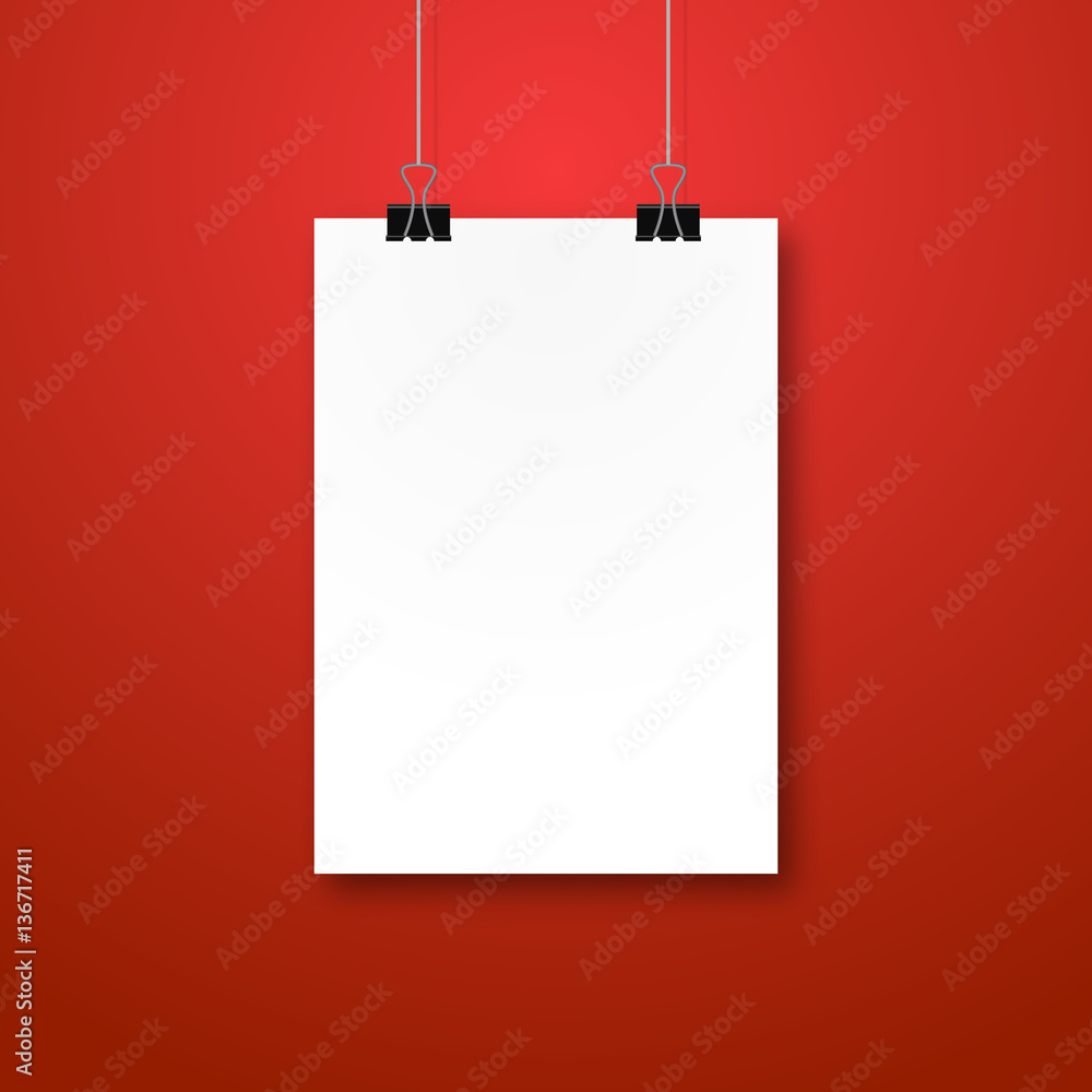 Paper poster mockup design. Paper sheet blank template. Frame on wall ...