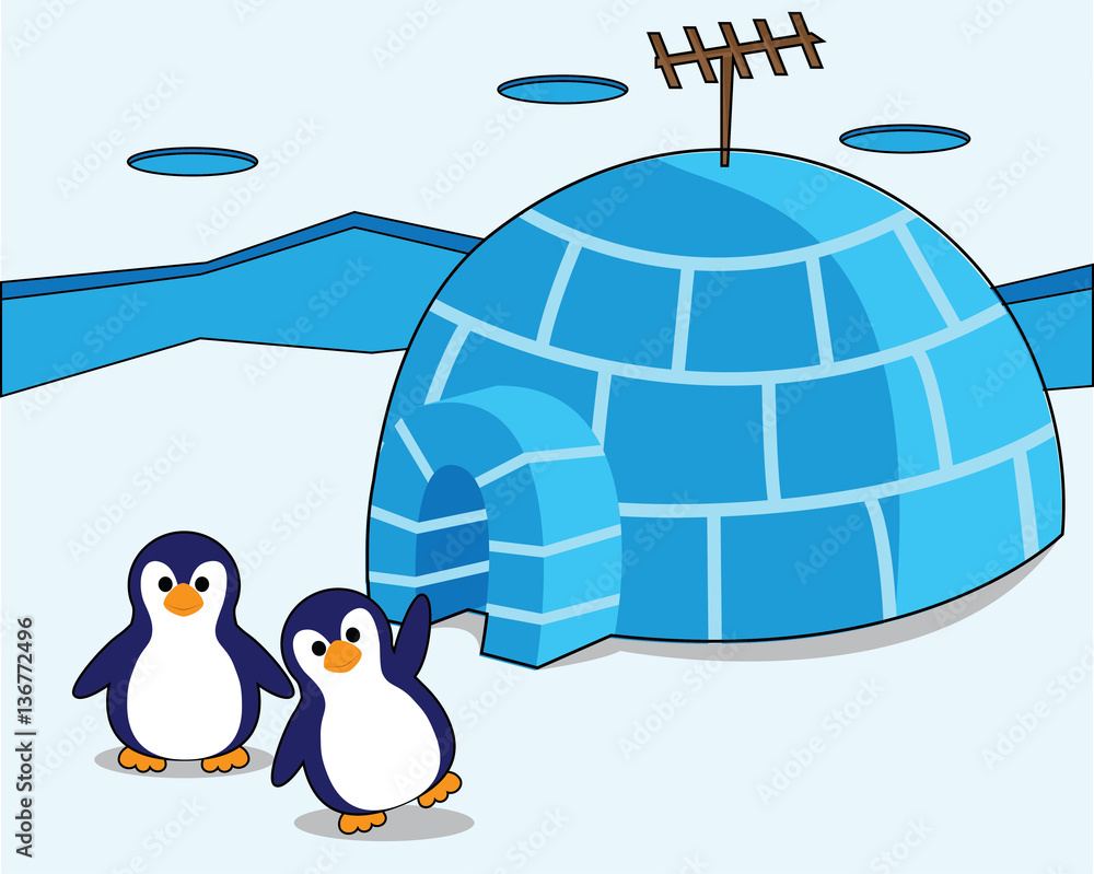 funny baby penguin in front of igloo の Stock ベクター | Adobe Stock