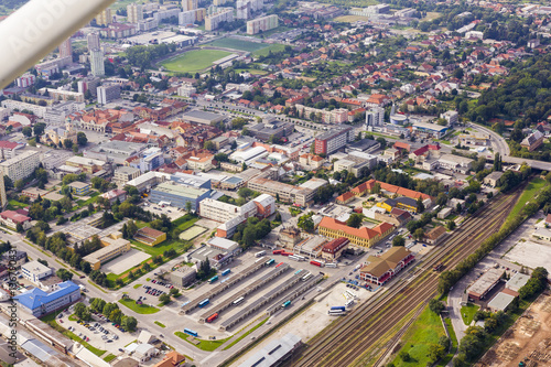 Aerial view of Topolcany, Slovakia, Slovak city Topolcany from plane ...