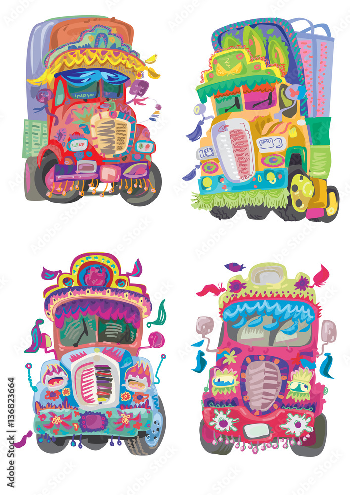 bright decorated indian truck painted with traditional patterns ...