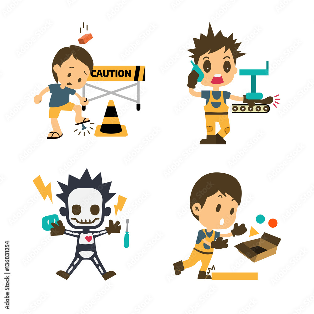Set of Construction worker, Accident working, safety first, health and ...