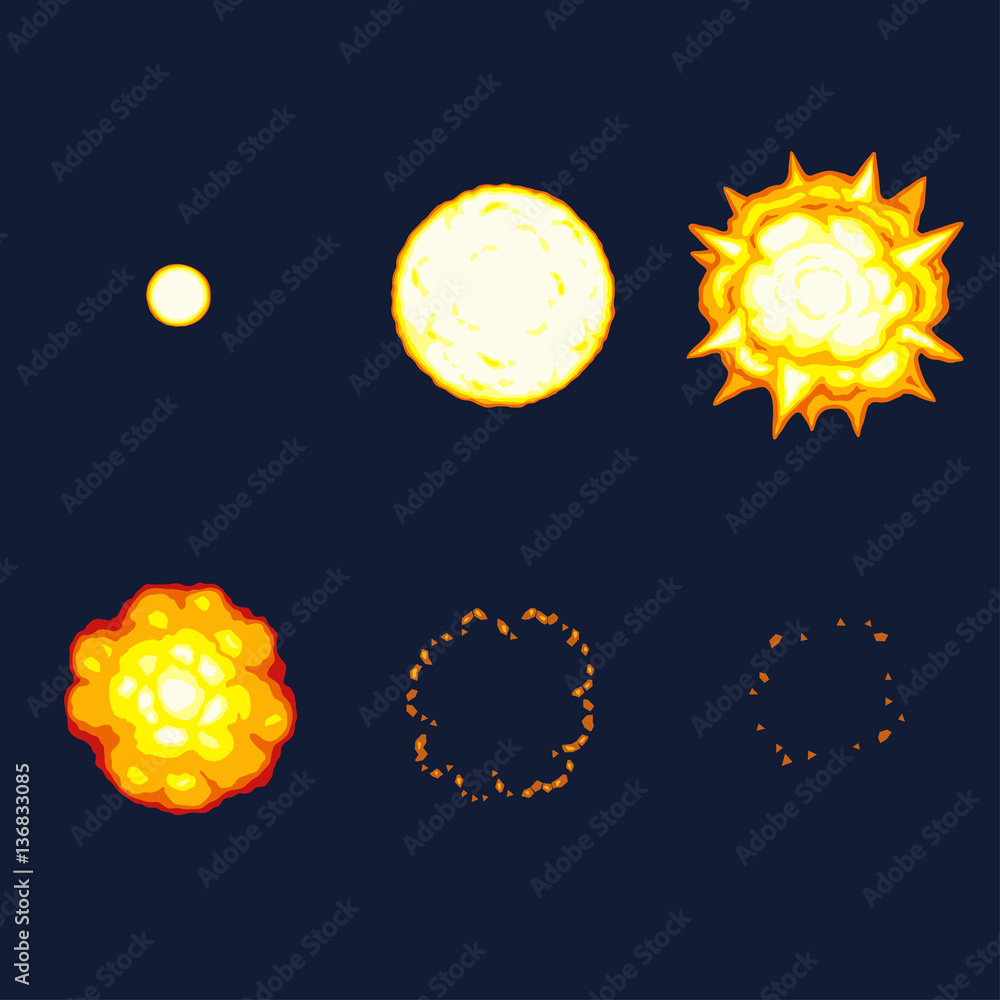 Vetor Cartoon explosion animation sprite sheet do Stock | Adobe Stock