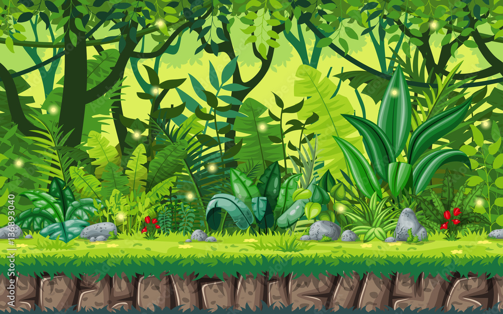 Seamless cartoon nature background. Vector illustration with separate ...