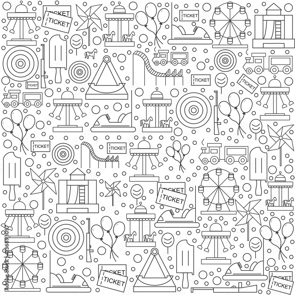 Pattern amusement park with icons on a white background. Vector ...