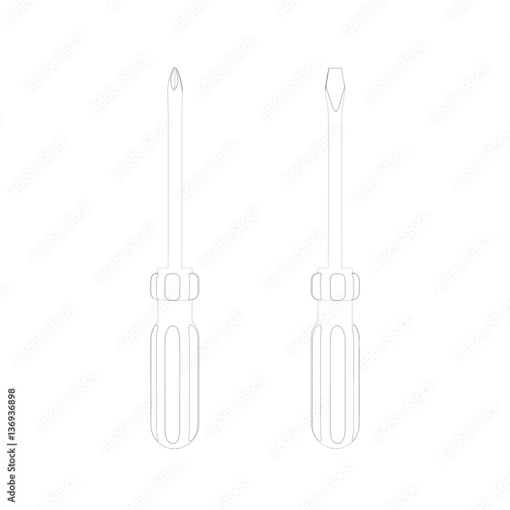 Screwdriver set. Isolated on white background. Sketch illustrati Stock ...
