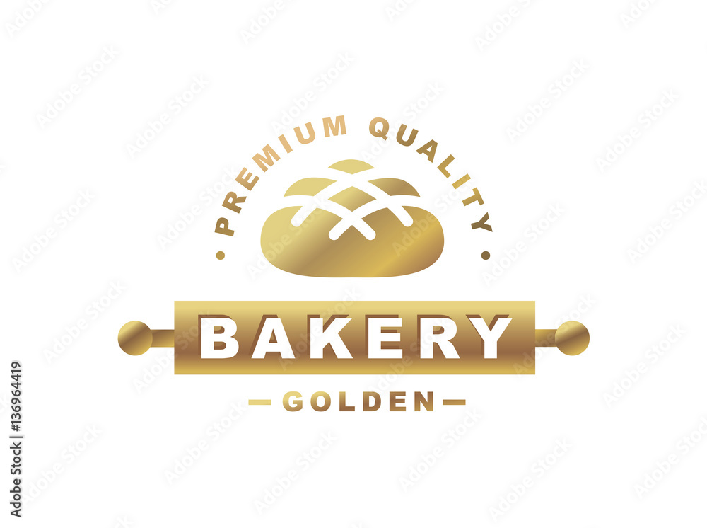 Golden bread logo - vector illustration. Bakery emblem design on white ...