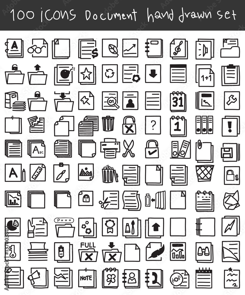 Document icon set hand drawn vector line art cute illustration Stock ...