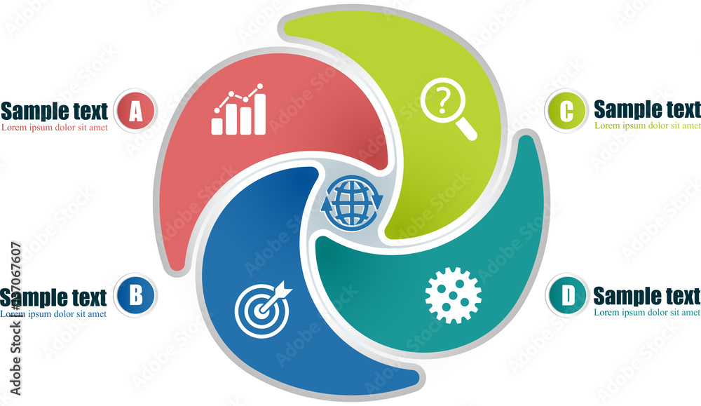 Circle infographic template with 4 steps. Parts of chart with icons ...