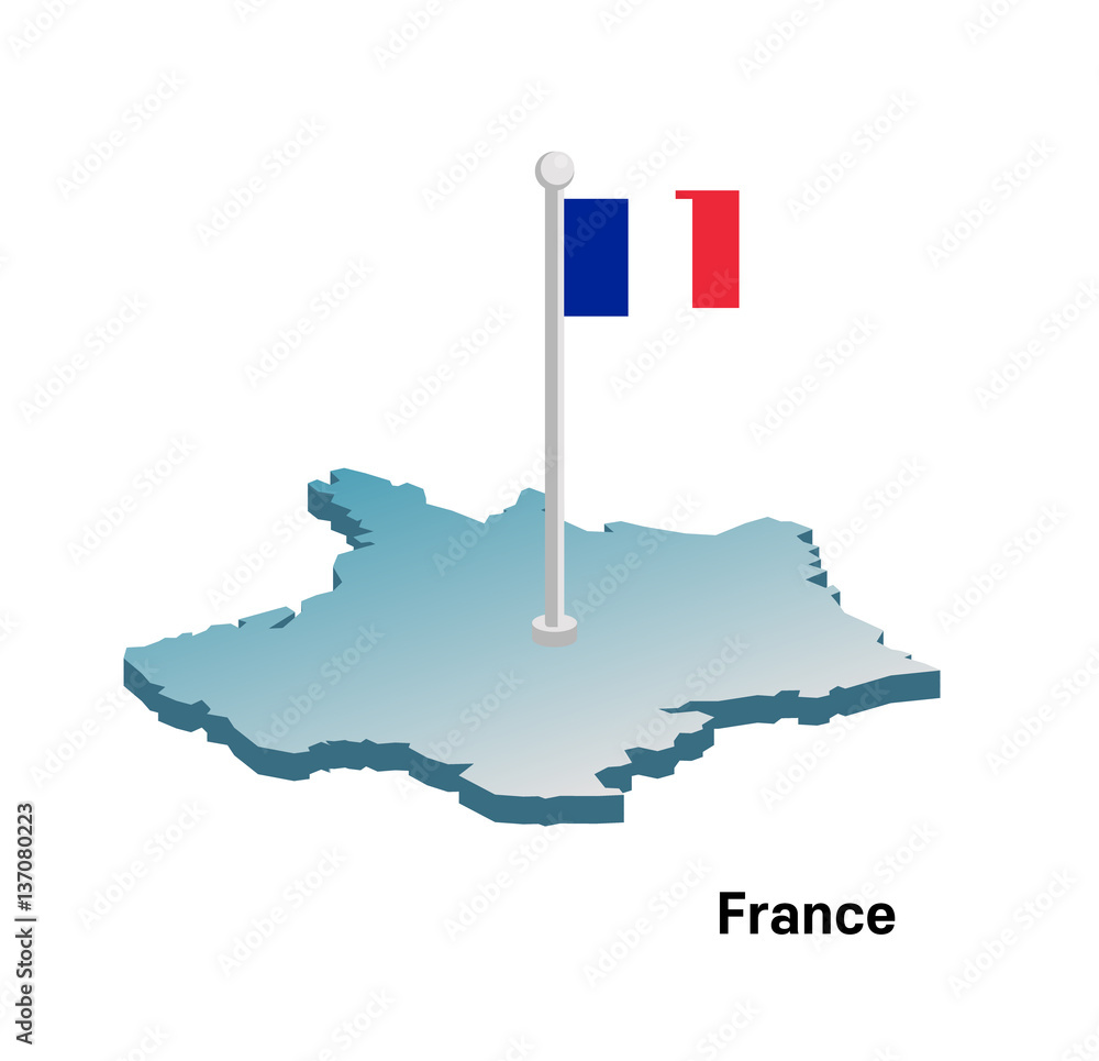 France 3d vector map with national flag Stock Vector | Adobe Stock