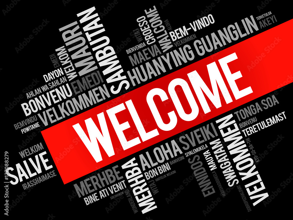 WELCOME word cloud in different languages, concept background Stock ...