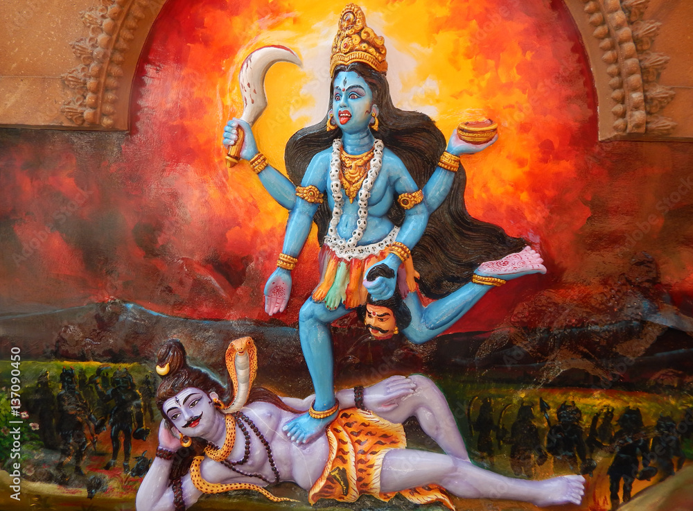Wall art of Indian Hindu Goddess Shakti and god Shiva in Jagannath ...