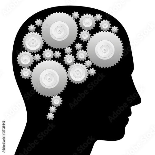 Brain with cog wheels - thinking machine - isolated vector illustration ...