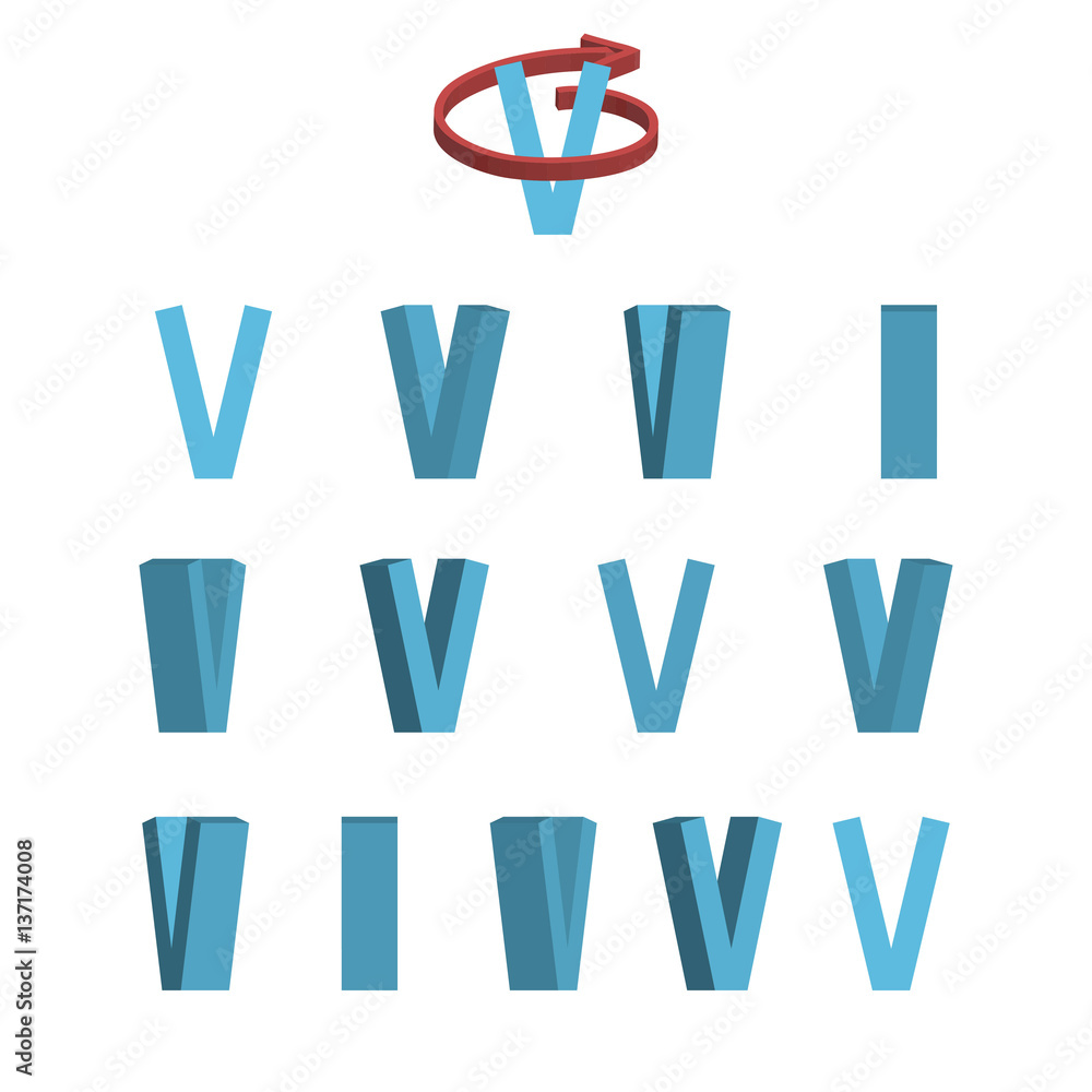 Vector de Stock Sheet of sprites. Rotation of cartoon 3d letter V ...