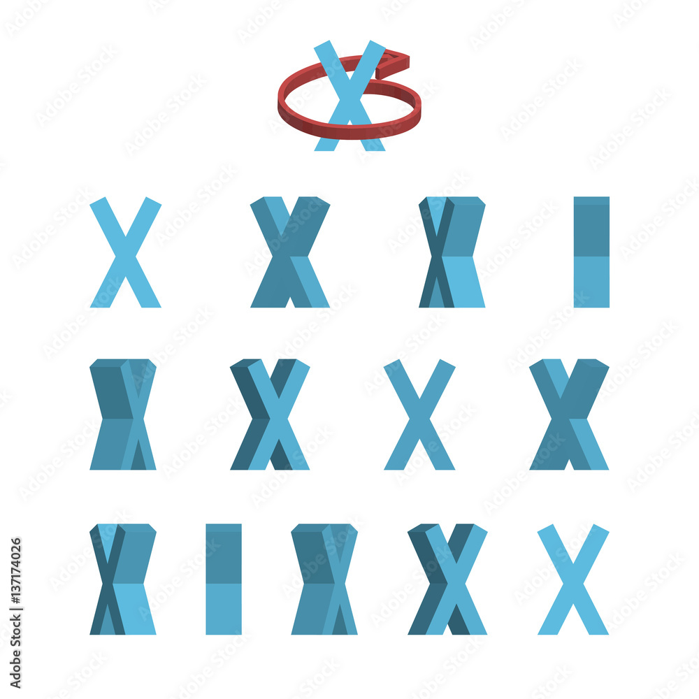 Sheet of sprites. Rotation of cartoon 3d letter X. Stock Vector | Adobe ...