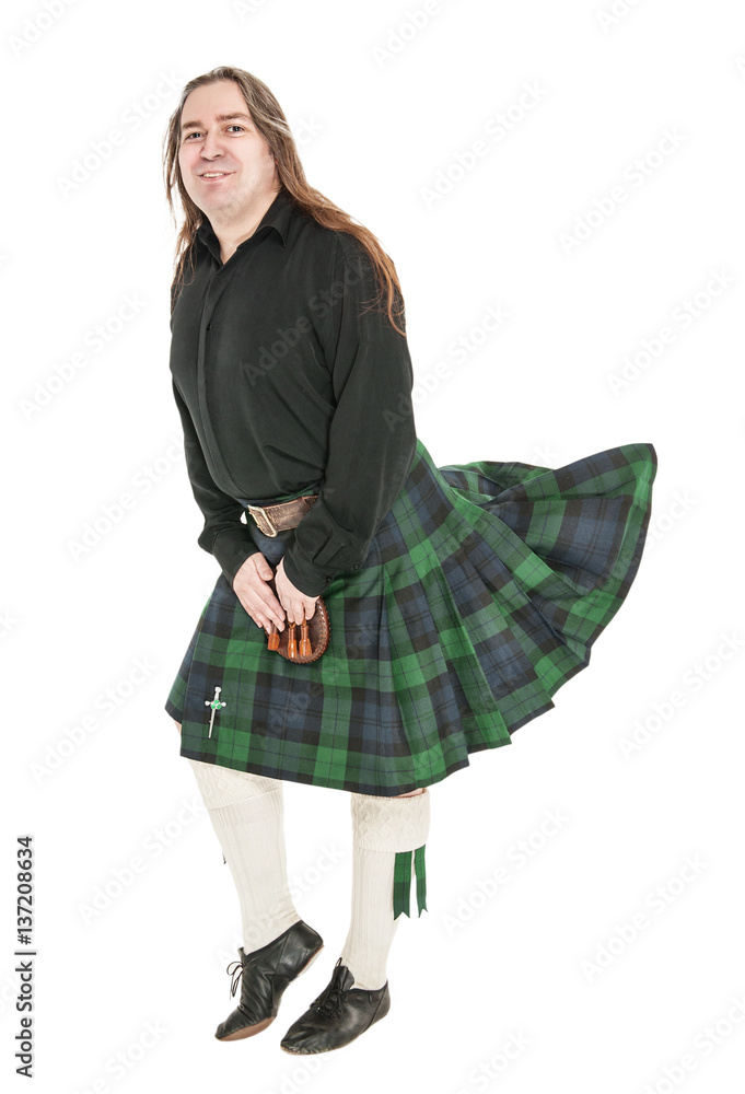 Scottish man in traditional national costume with blowing kilt Stock ...