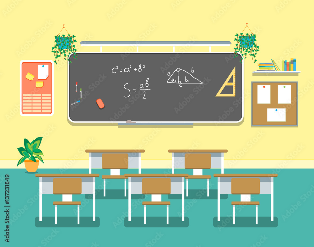Cartoon Classroom Design Interior. Vector Stock Vector | Adobe Stock
