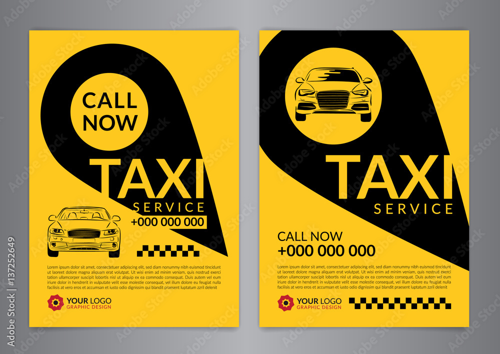 Set of taxi service business layout templates. A4 call taxi concept ...