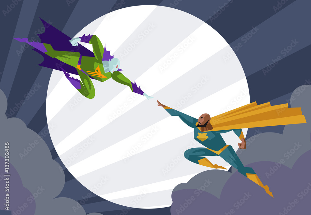 superhero and villain clash in the night Stock Vector | Adobe Stock