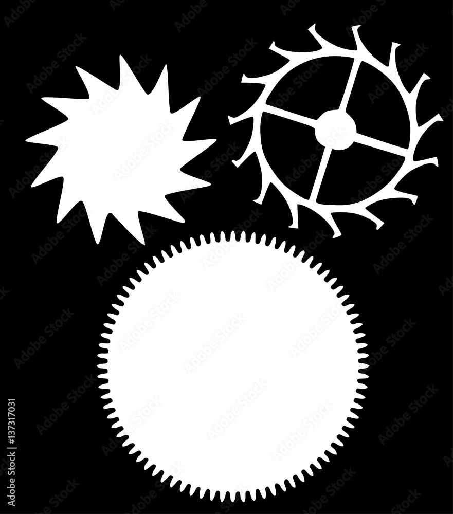 three white gears isolated on black Stock Vector | Adobe Stock