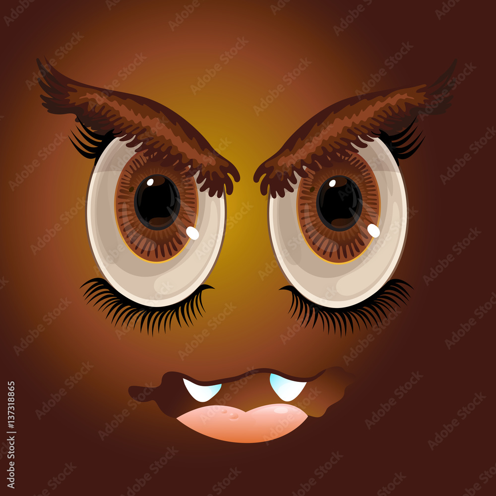 Cartoon anime monster angry face with big frowned eyebrows. Vector ...