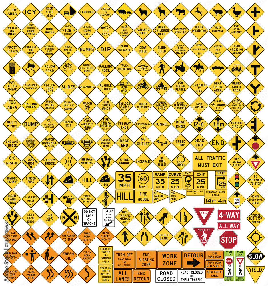 All important road signs. Warning signs series in Vector Format. Stock ...