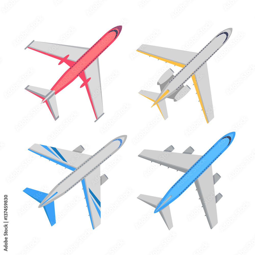 Aircraft Top View Vector Illustrations Set Stock Vector | Adobe Stock