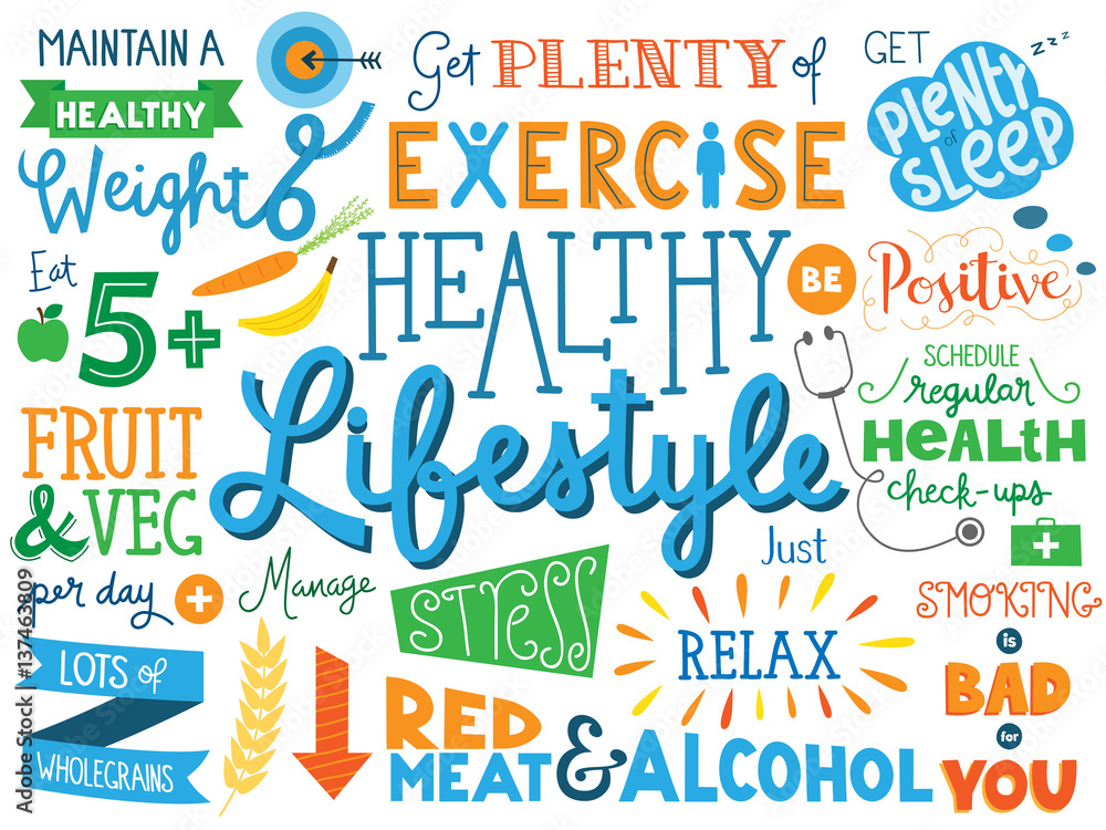 HEALTHY LIFESTYLE Vector Hand Lettering Poster Stock Vector | Adobe Stock