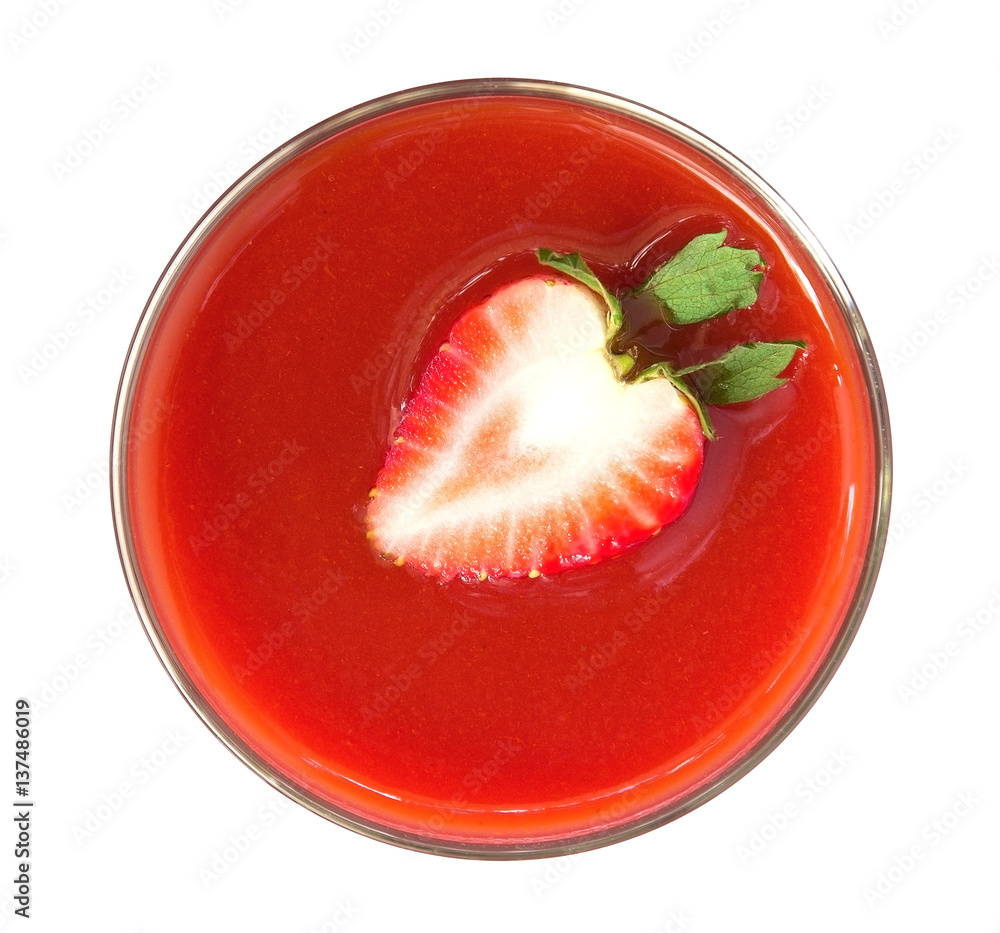 Strawberry juice with fresh strawberry slice top view isolated on white ...