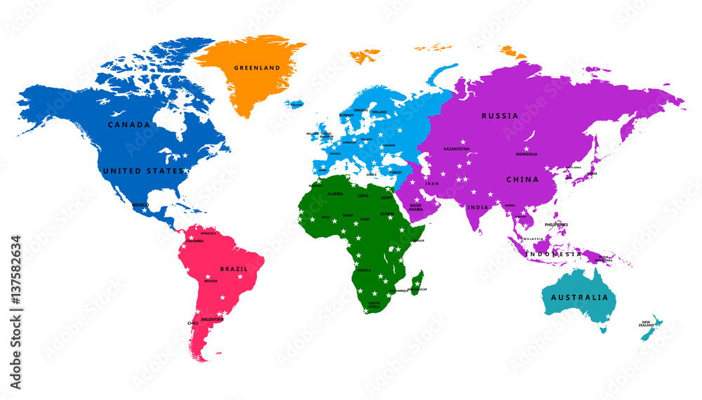 Vector World map with country and capital Stock Vector | Adobe Stock